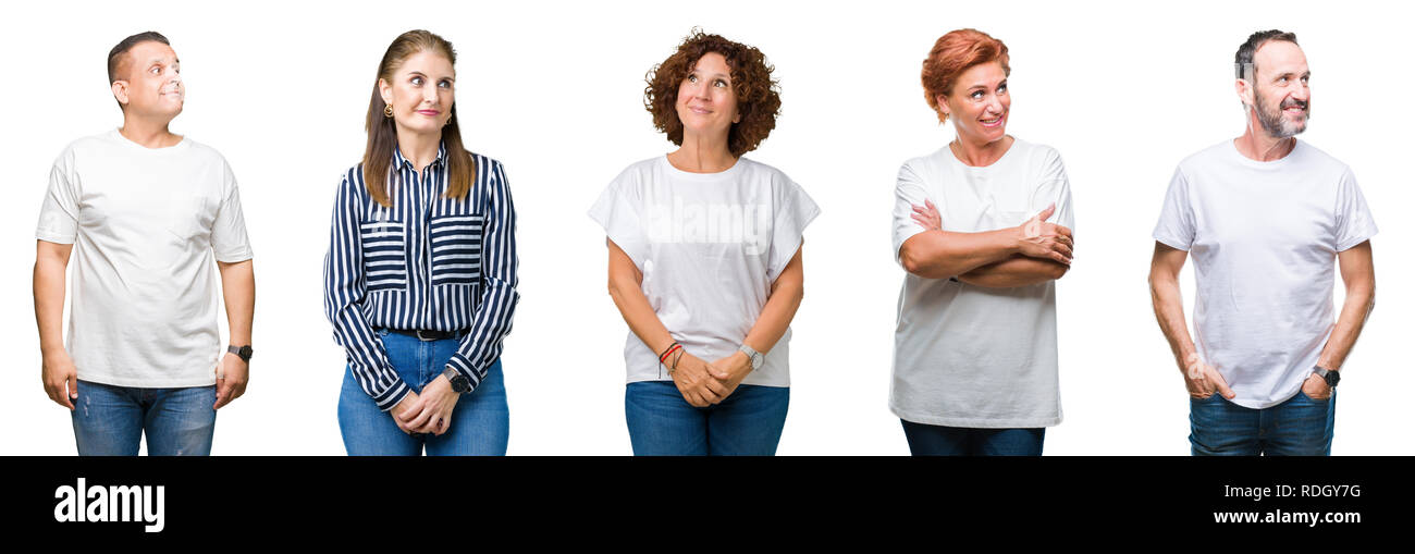 Collage of group of senior people over isolated background smiling ...