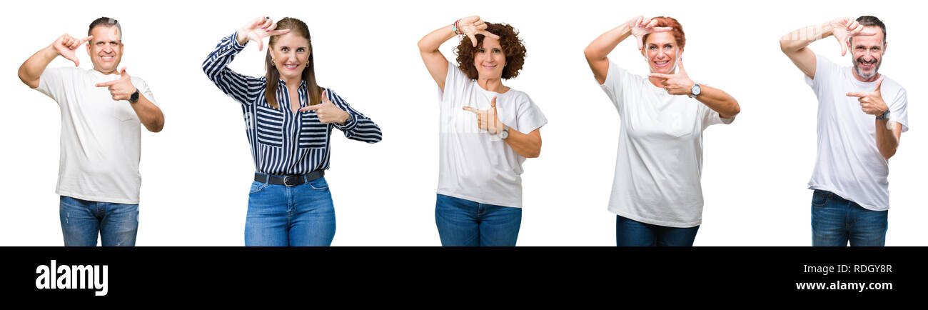 Collage of group of senior people over isolated background smiling ...