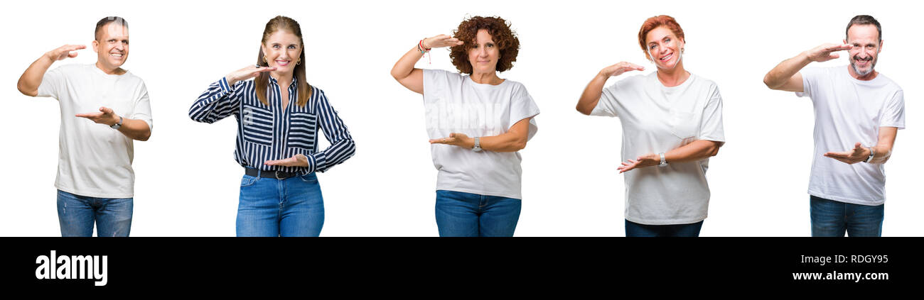 Collage of group of senior people over isolated background gesturing ...