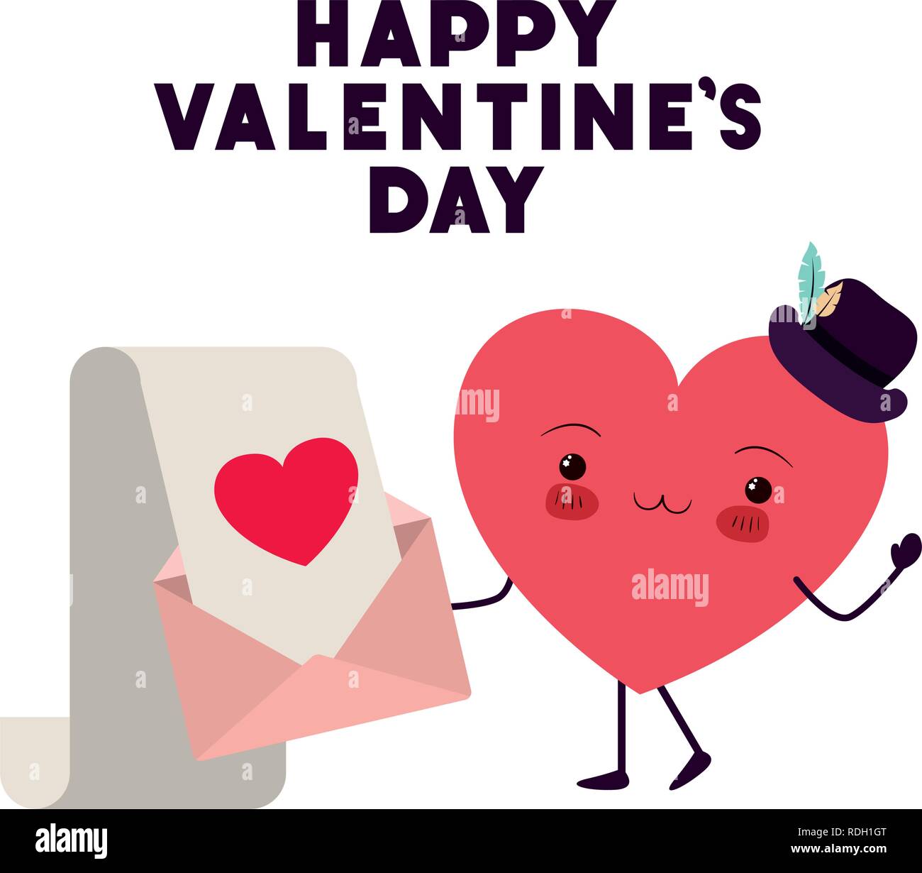 happy valentines day with heart love kawaii Stock Vector Image & Art ...