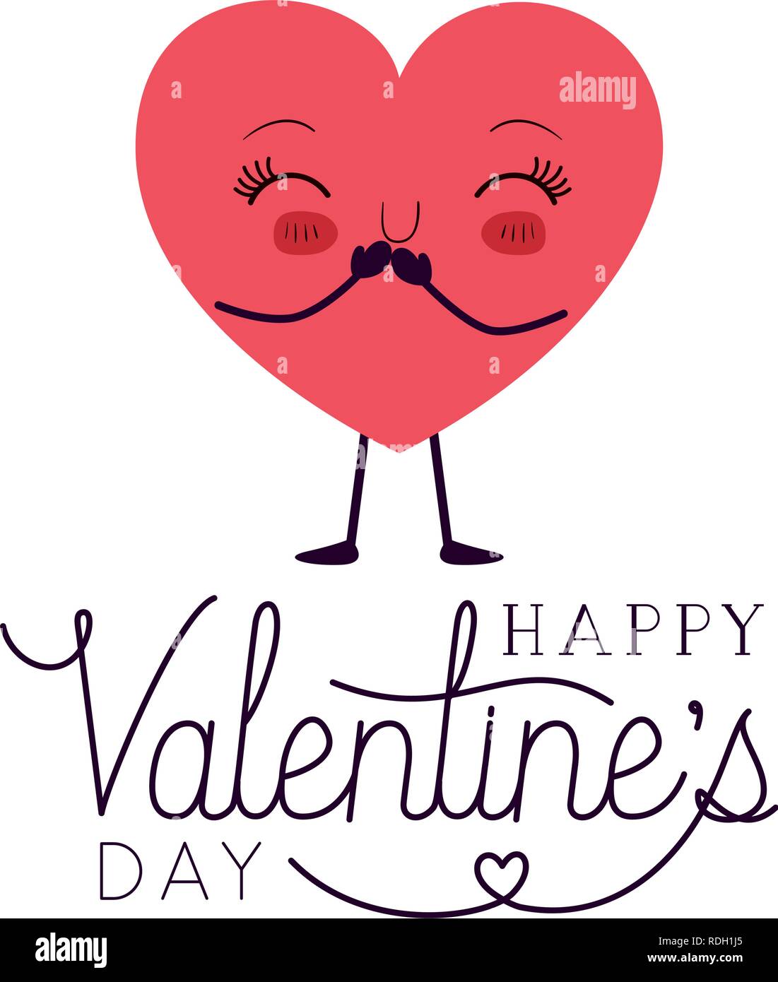 happy valentines day with heart love kawaii Stock Vector Image & Art ...
