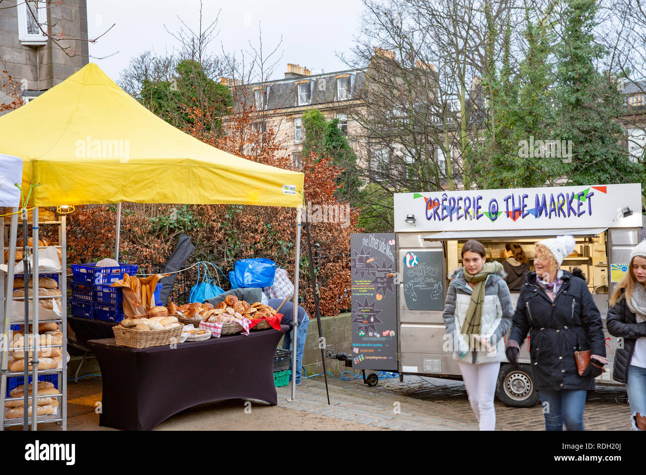 Mother and daughters attend scottish food market with creperie in ...
