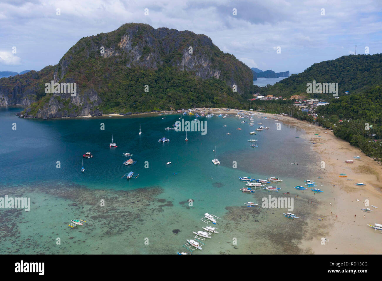 Aerial view taken with a Drone of Corong Corong beach,El Nido,Palawan ...