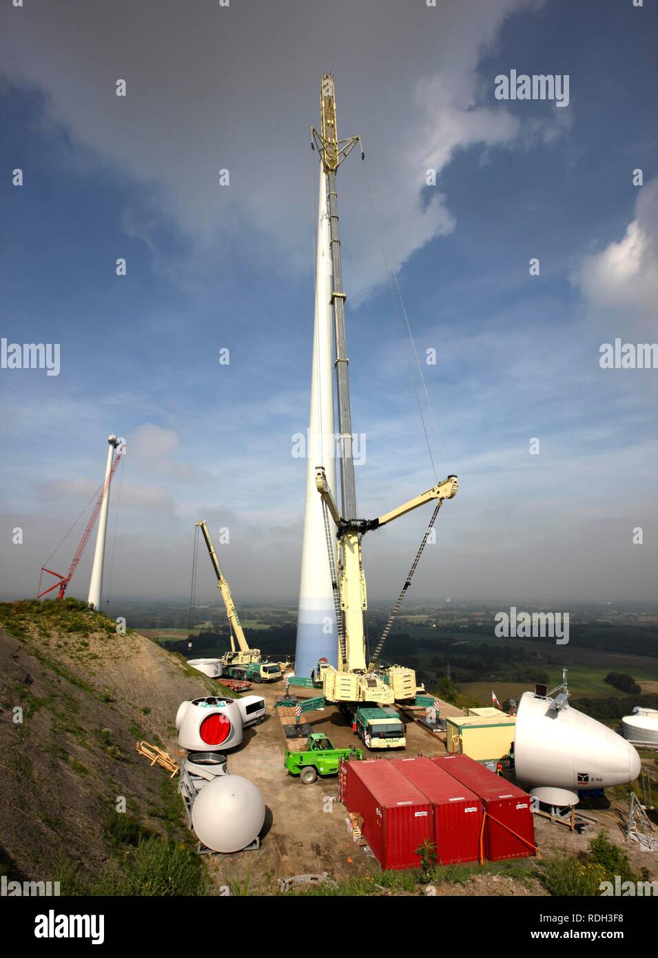 Setup of wind turbines on a spoil tip in Scholven, Gelsenkirchen, North ...