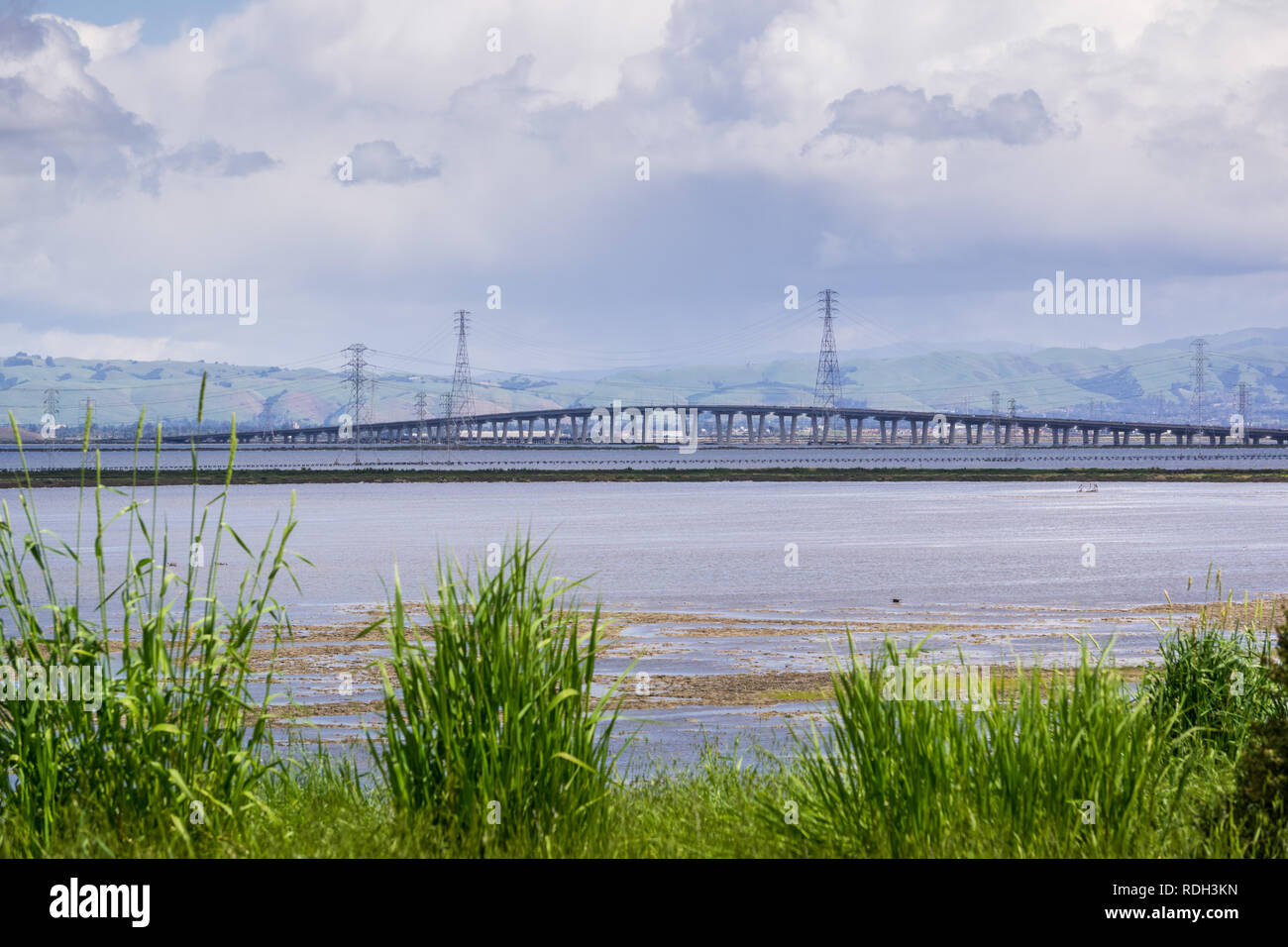 Dumbarton Bridge as seen from Bedwell Bayfront Park, Menlo Park, San ...