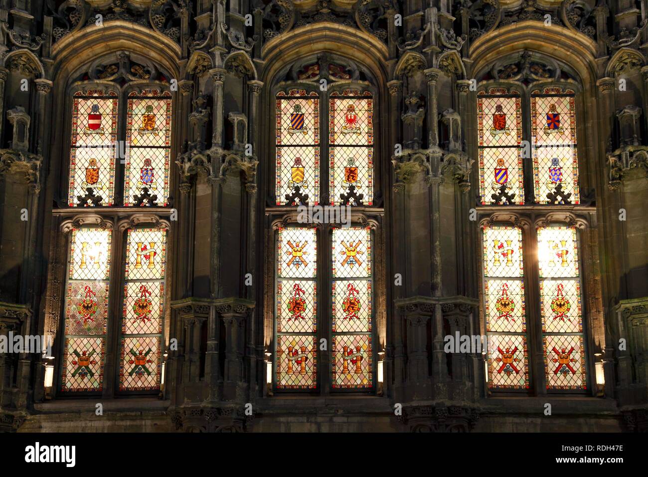 Stained glass windows at the Stadthuis historic city hall, Ghent, East ...