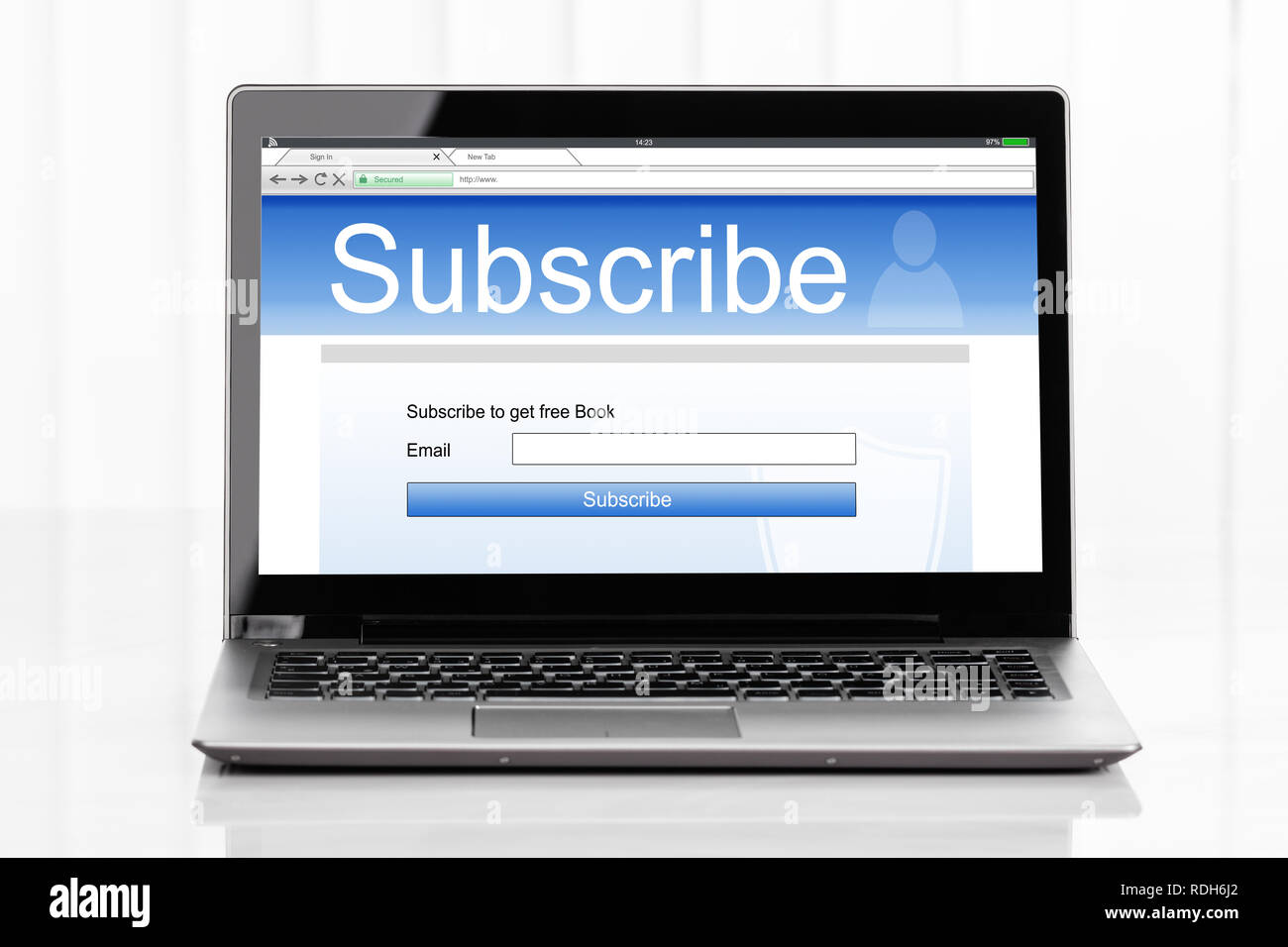 Close-up Of Laptop Showing Online Subscription Form On Screen Over ...