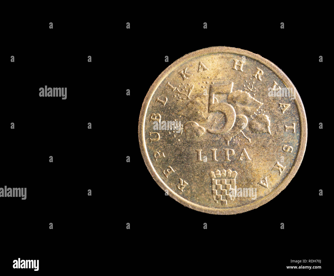 macro closeup of front side one Croatia coin five lipa currency money ...