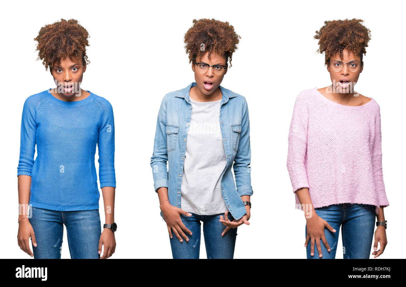 Collage of young beautiful african girl over isolated background In ...