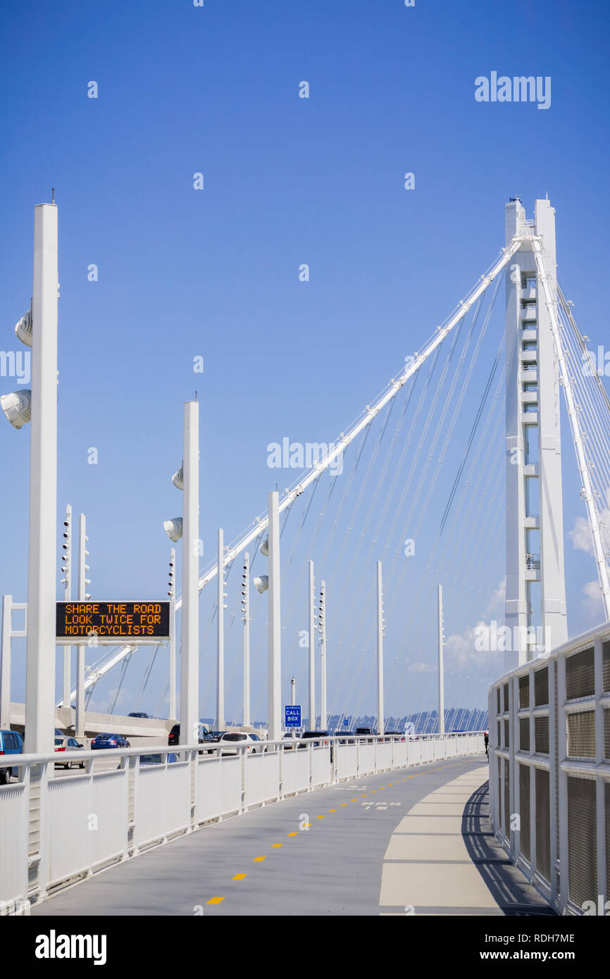 Walking on the new bay bridge trail going from Oakland to Yerba Buena ...