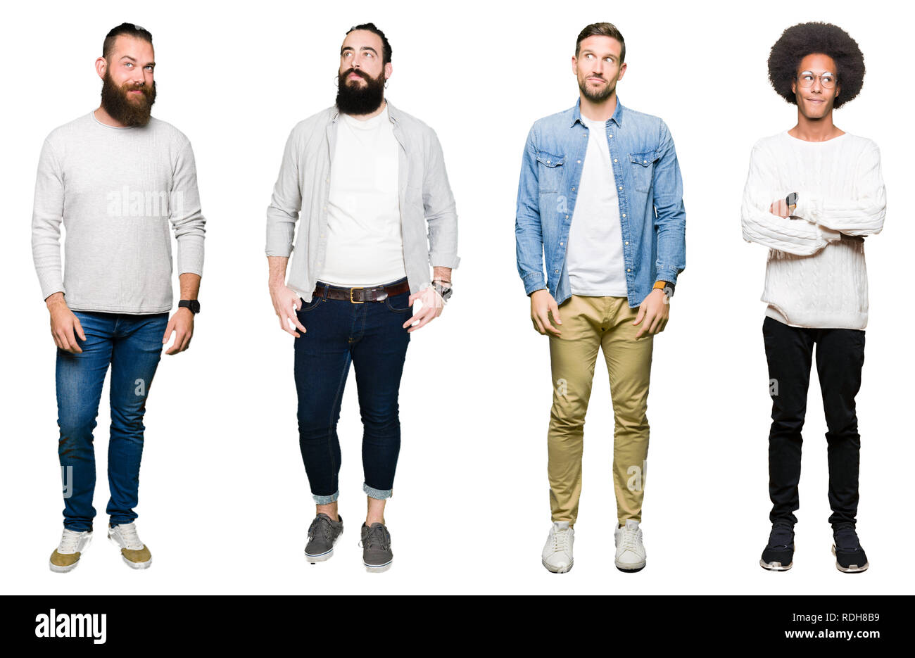 Collage of group of young men over white isolated background smiling ...