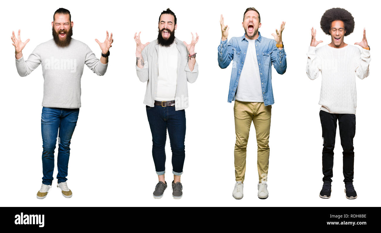 Collage of group of young men over white isolated background ...