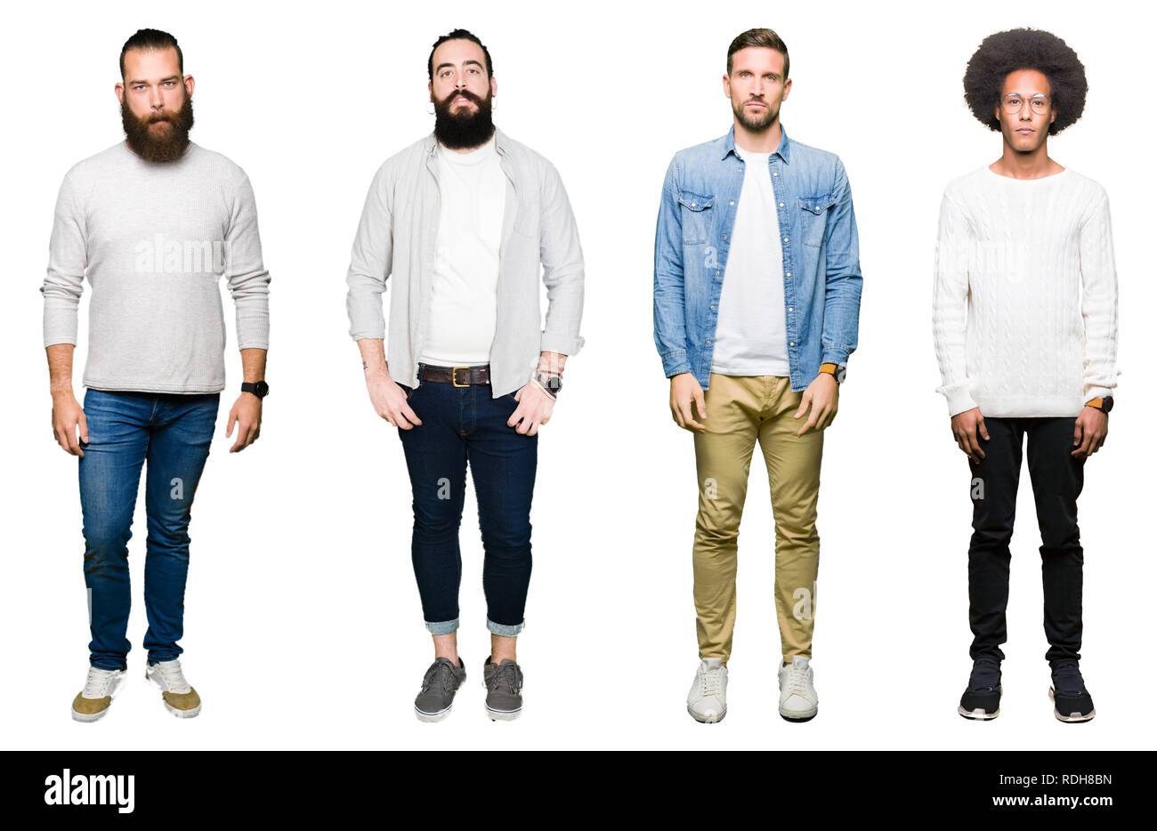 Collage of group of young men over white isolated background Relaxed ...