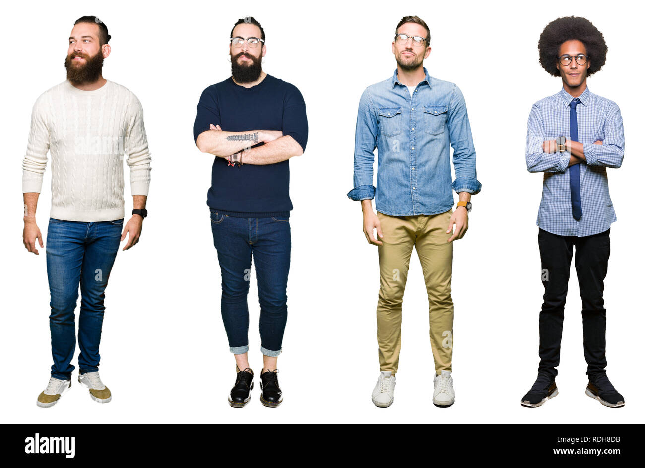 Collage of group of young men over white isolated background smiling ...