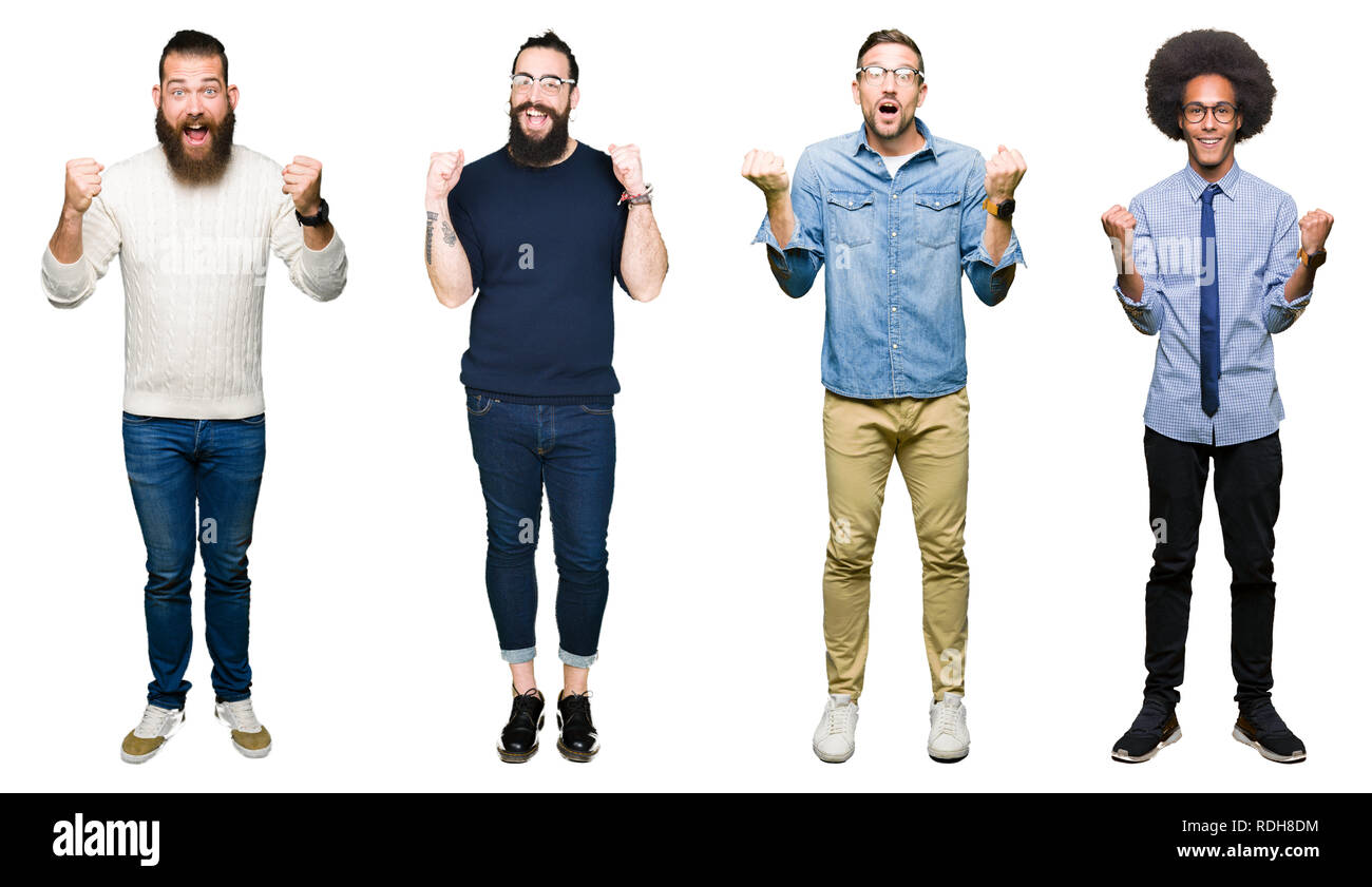 Collage of group of young men over white isolated background ...