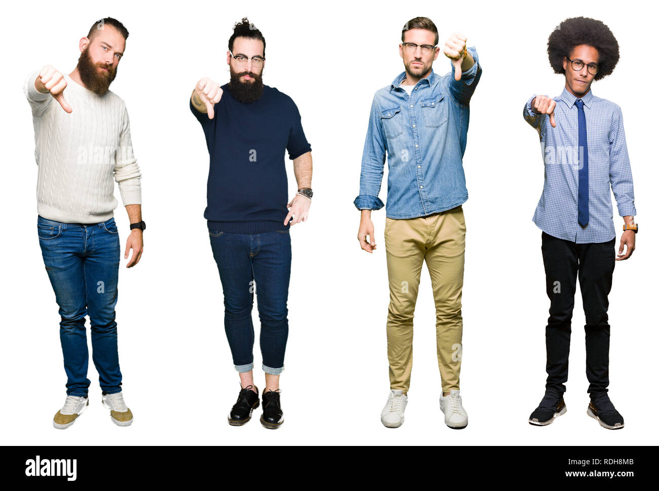 Collage of group of young men over white isolated background looking ...