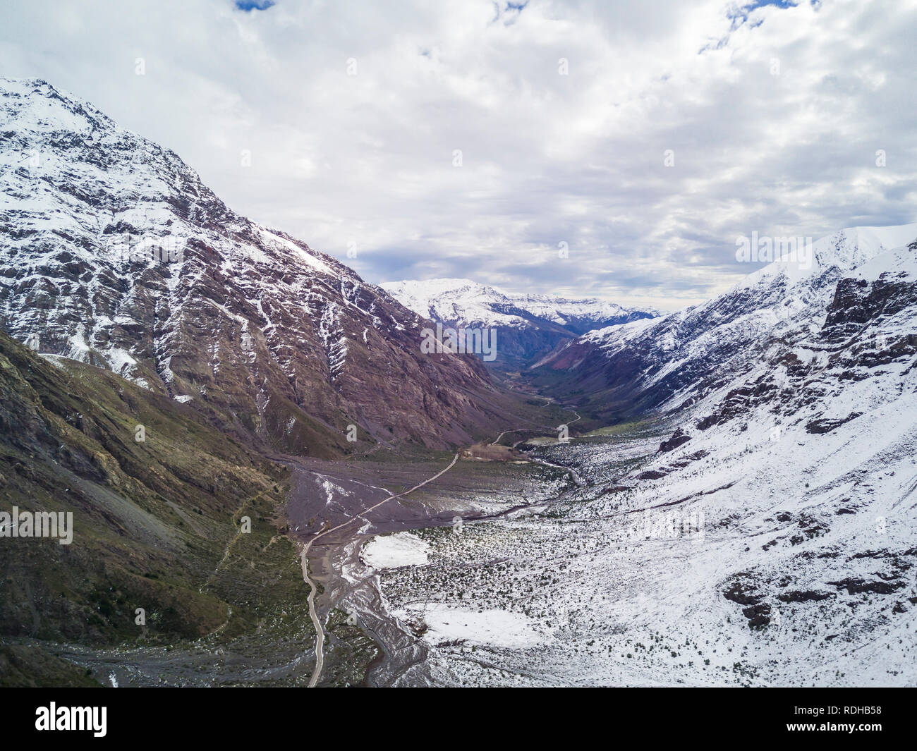 An aerial view, Andes valleys at central Chile at Cajon del Maipo ...