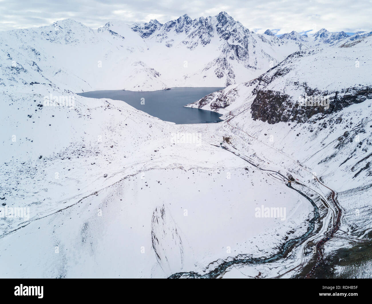 Aerial view, Andes valleys at central Chile at Cajon del Maipo ...