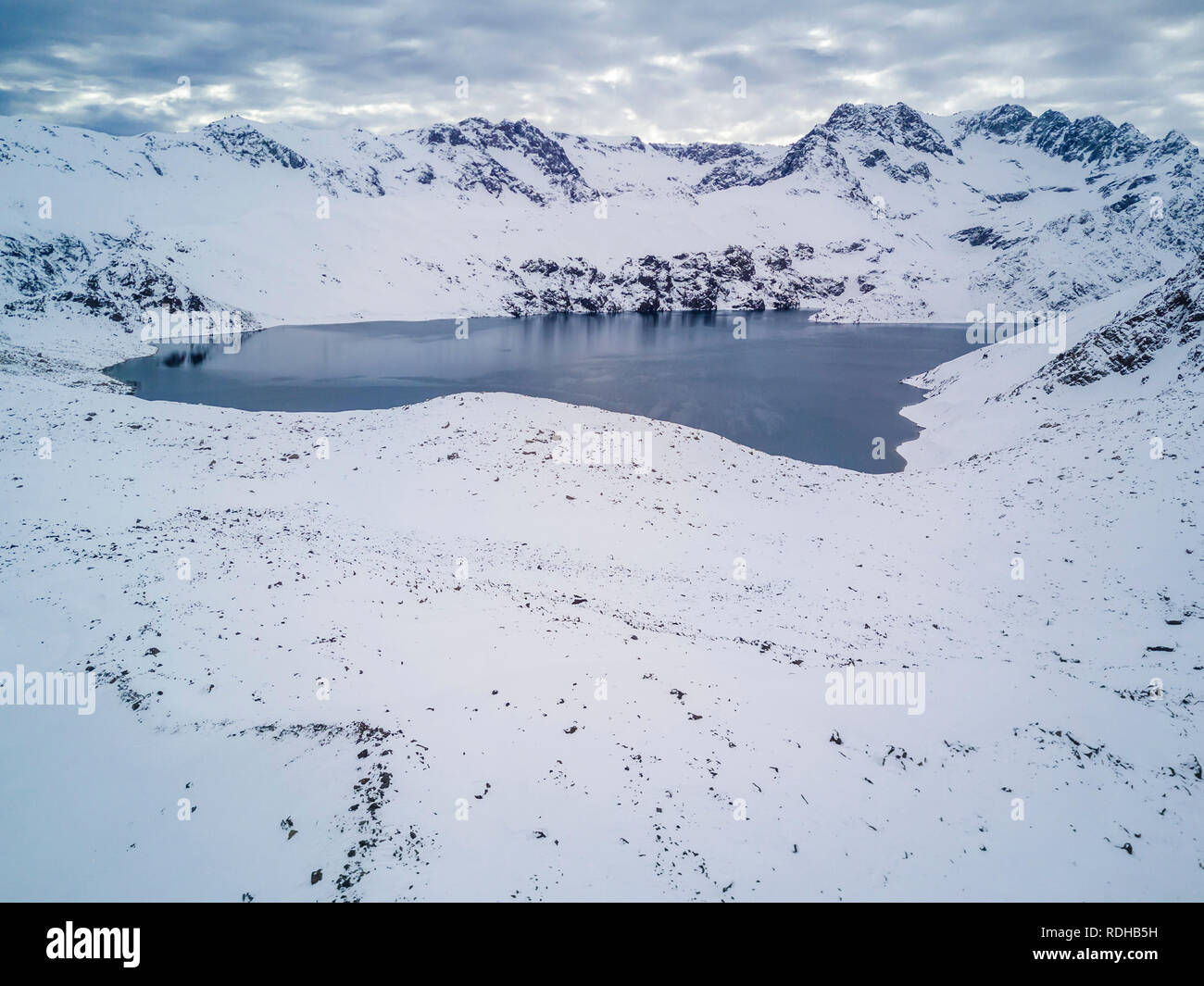Aerial view, Andes valleys at central Chile at Cajon del Maipo ...