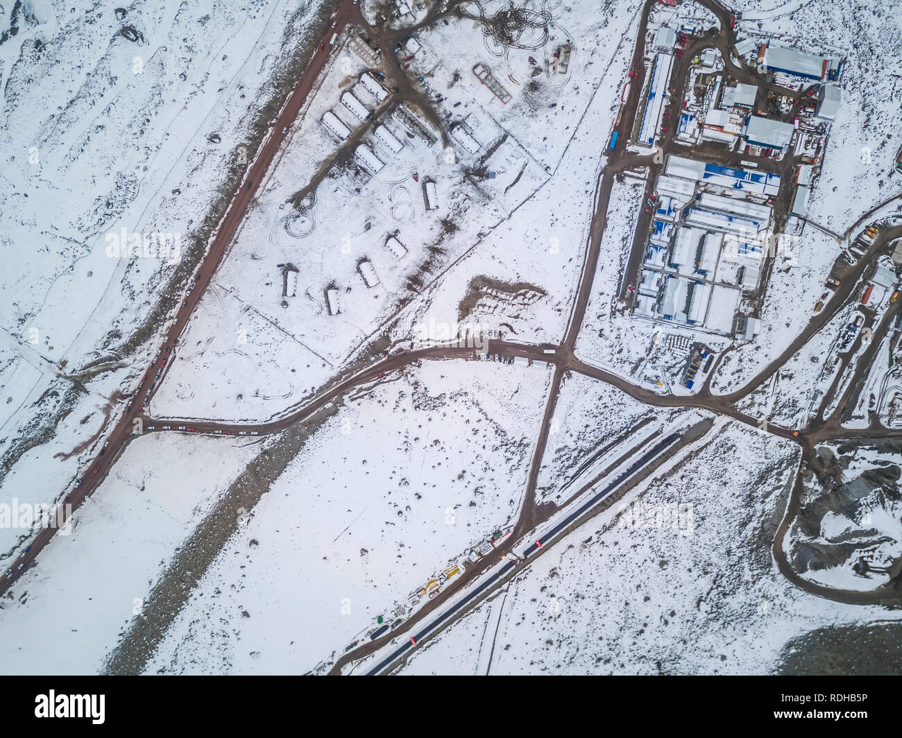 Miners campsite inside Andes mountains during winter season. An amazing ...