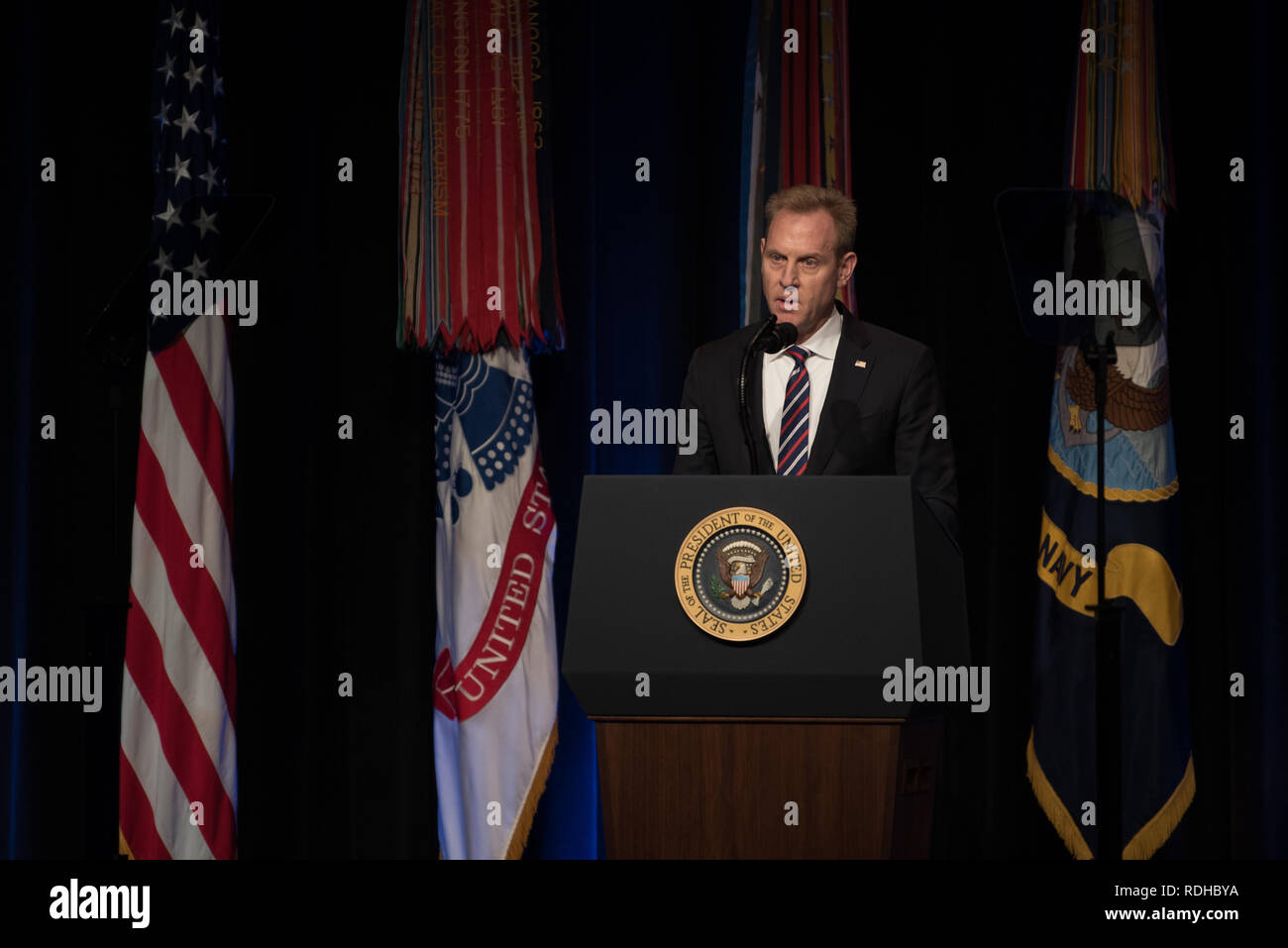 Acting U.S. Secretary of Defense Patrick M. Shanahan speaks during a ...