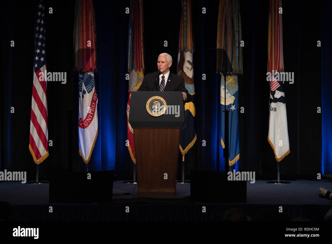 U.S. Vice President Mike Pence speaks during a Missile Defense Review ...