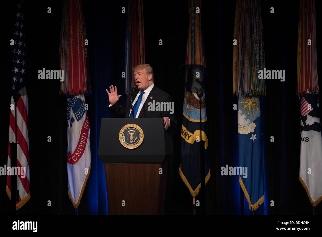 U.S. President Donald Trump speaks during a Missile Defense Review in ...