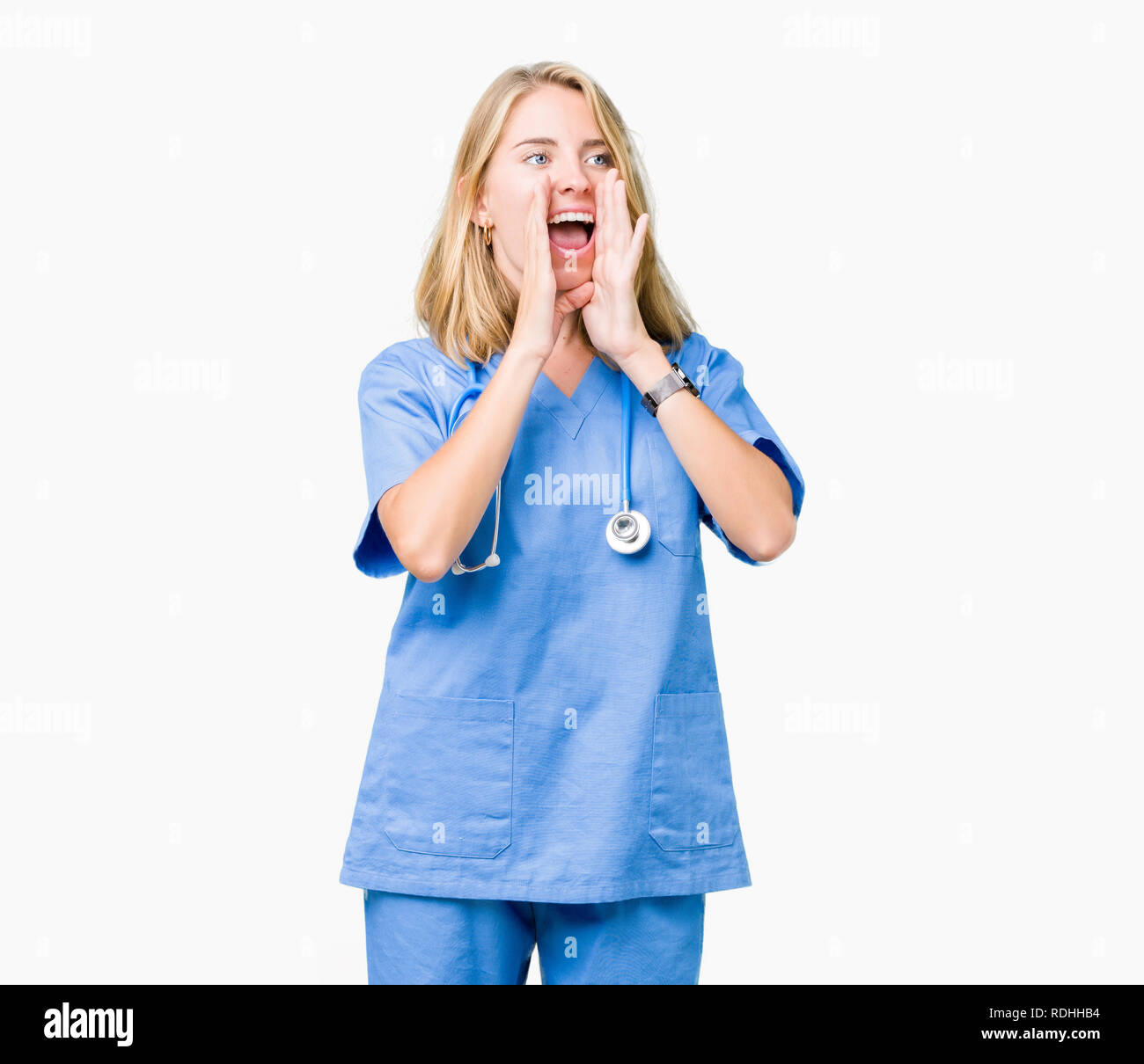 Beautiful young doctor woman wearing medical uniform over isolated ...