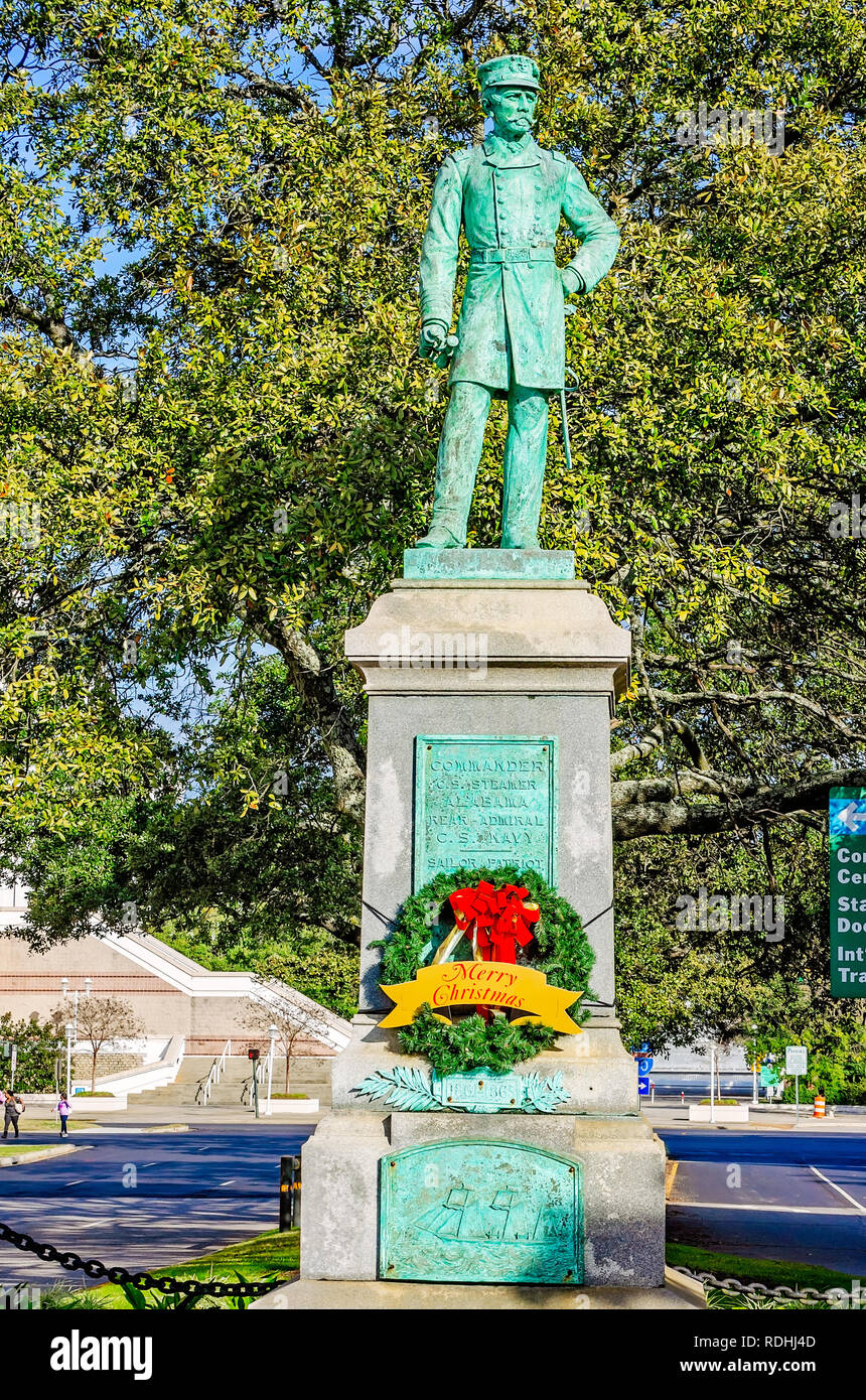 A lifesize Confederate monument of Admiral Raphael Semmes stands on ...