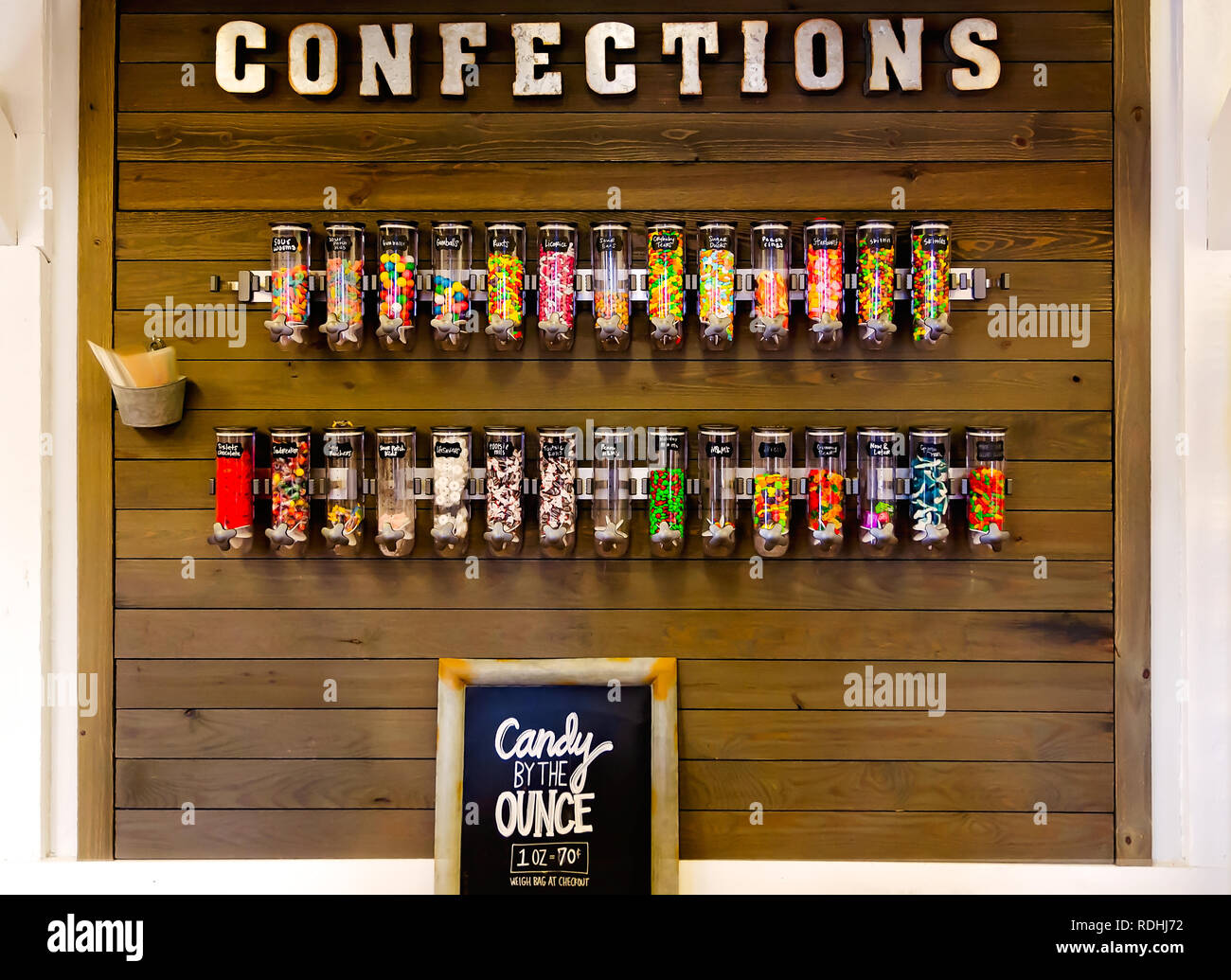 Containers of candy line the wall at the Fort of Colonial Mobile, Dec ...