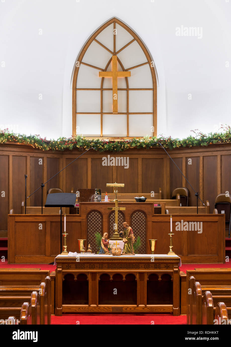 Altar and sanctuary inside the historic Grace United Methodist Church ...