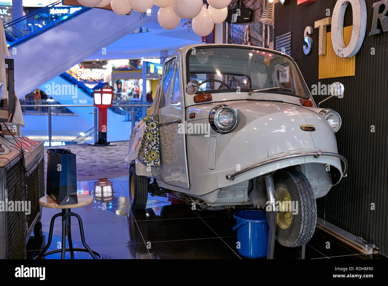 Daihatsu Midget three wheel pickup truck used as an advertising prop in ...