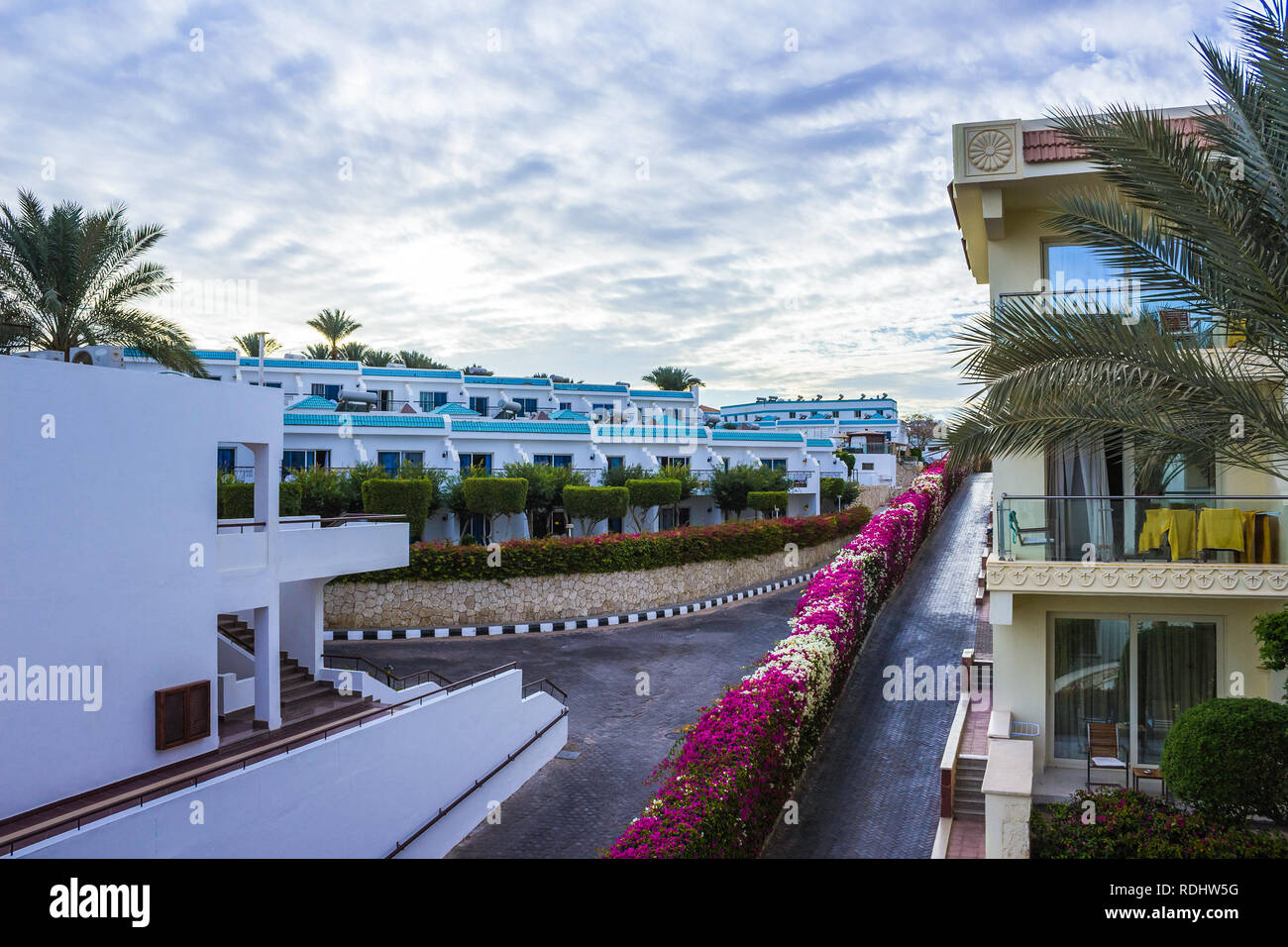 Paved yellow brick road in perspective leading to the sea on the ...