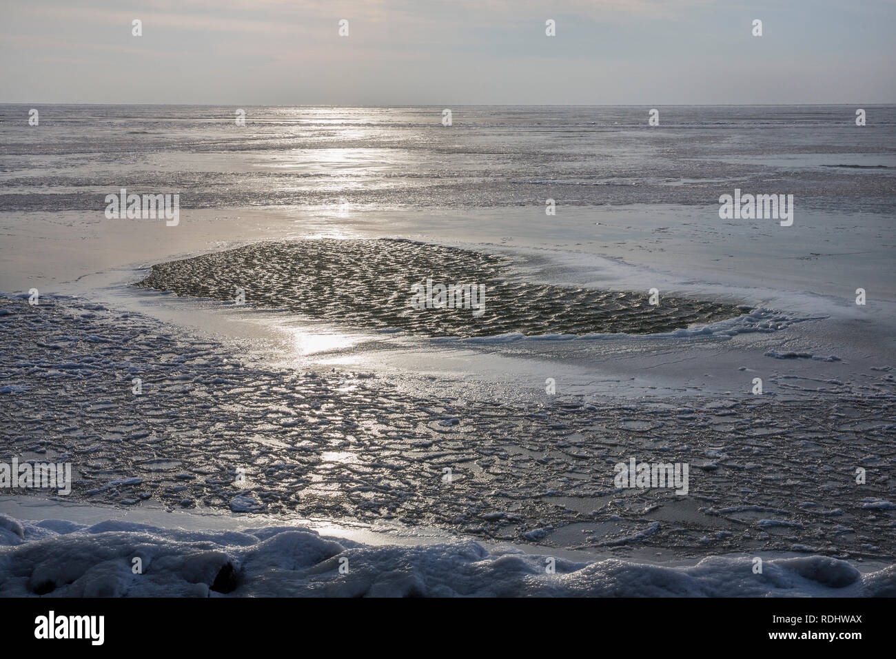 The Netherlands, Andijk. Lake called IJsselmeer. Winter. Frost. Drift ...