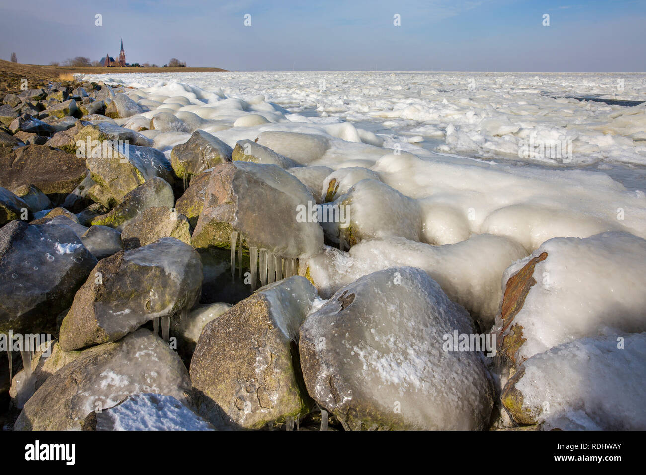 The Netherlands, Andijk. Lake called IJsselmeer. Winter. Frost. Drift ...
