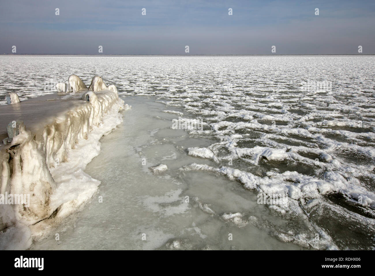 The Netherlands, Andijk. Lake called IJsselmeer. Winter. Frost. Drift ...