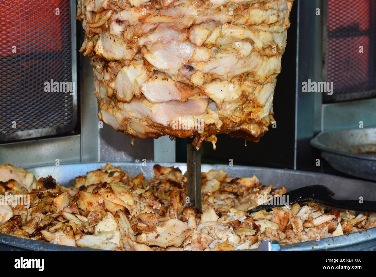 Grilled skewered lamb mutton, a traditional meat served in shawarma or ...