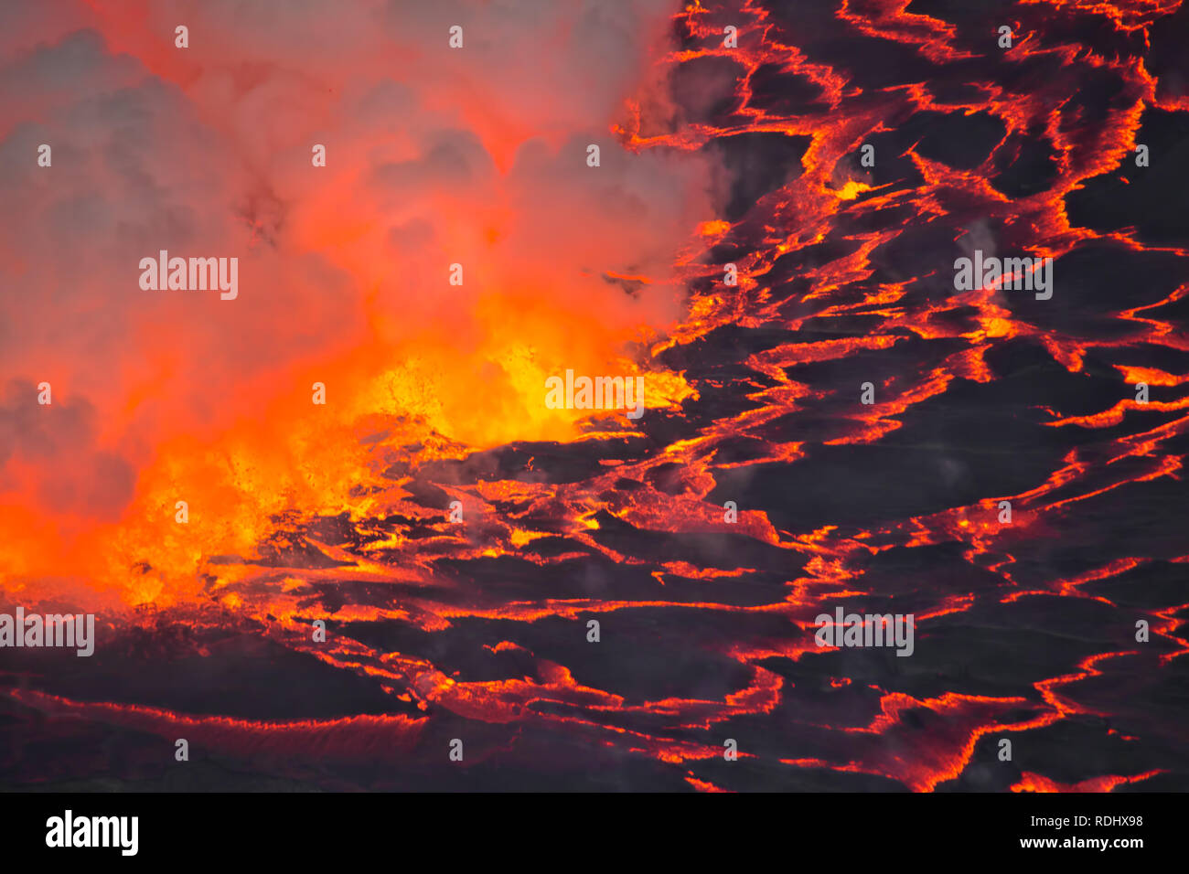 An active lava lake churns in the crater of Mount Nyiragongo Volcano ...