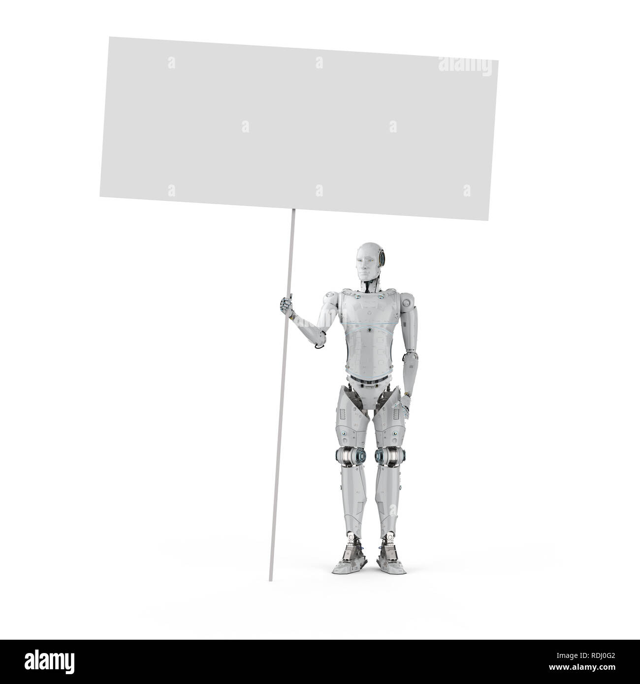 3d rendering humanoid robot with white blank banner Stock Photo - Alamy