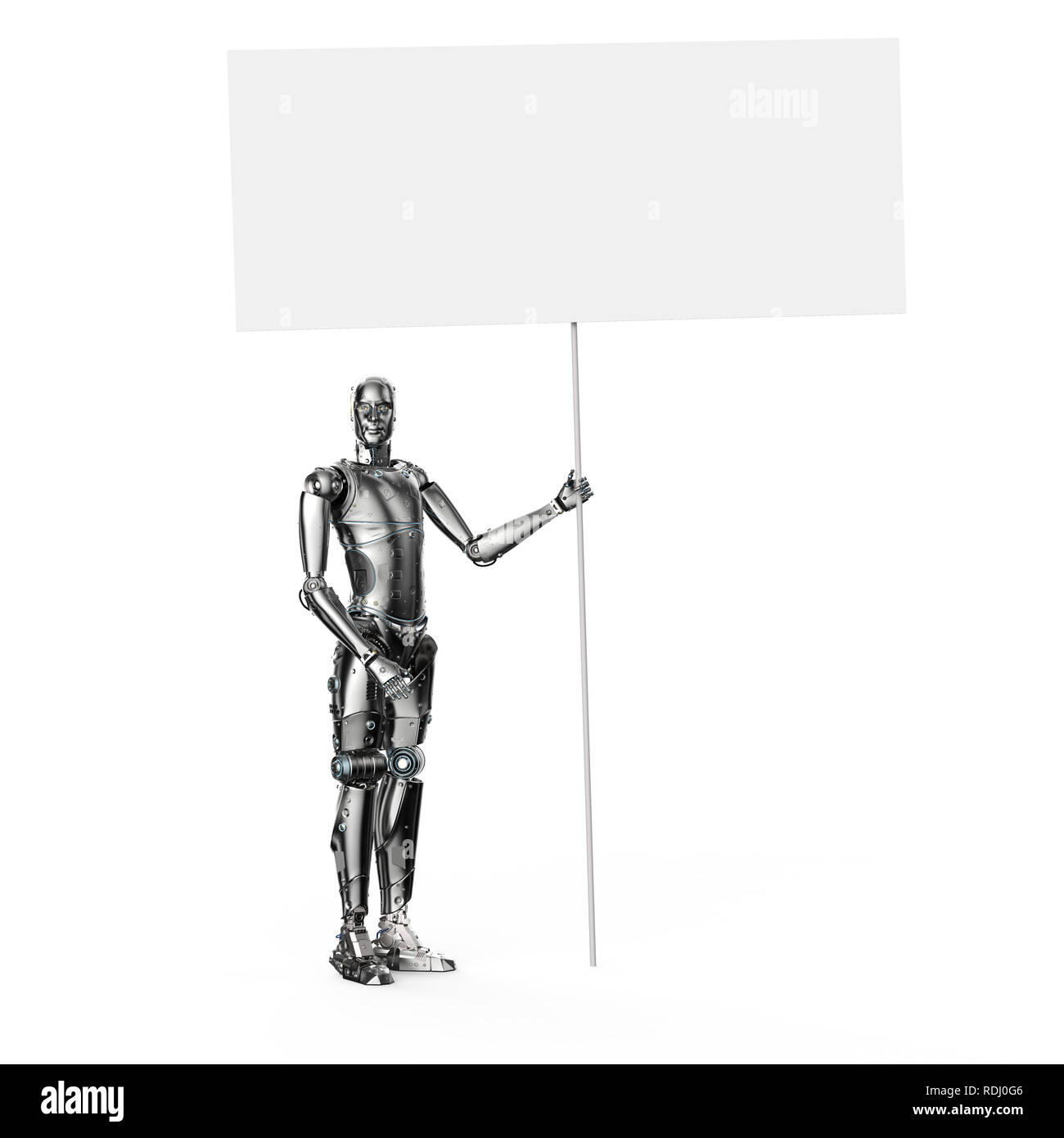 3d rendering humanoid robot with white blank banner Stock Photo - Alamy