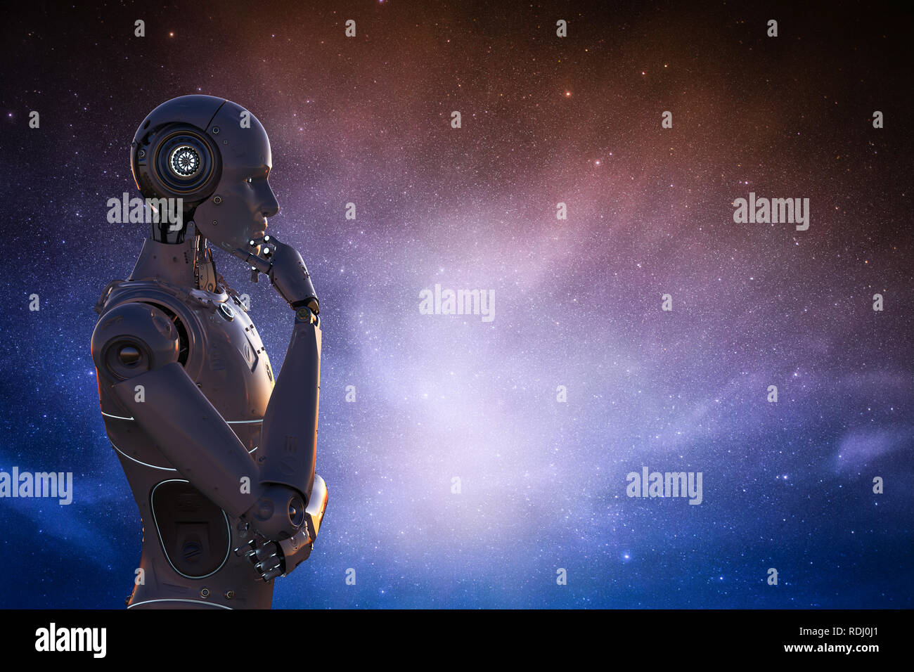 3d rendering artificial intelligence robot with outer space background ...