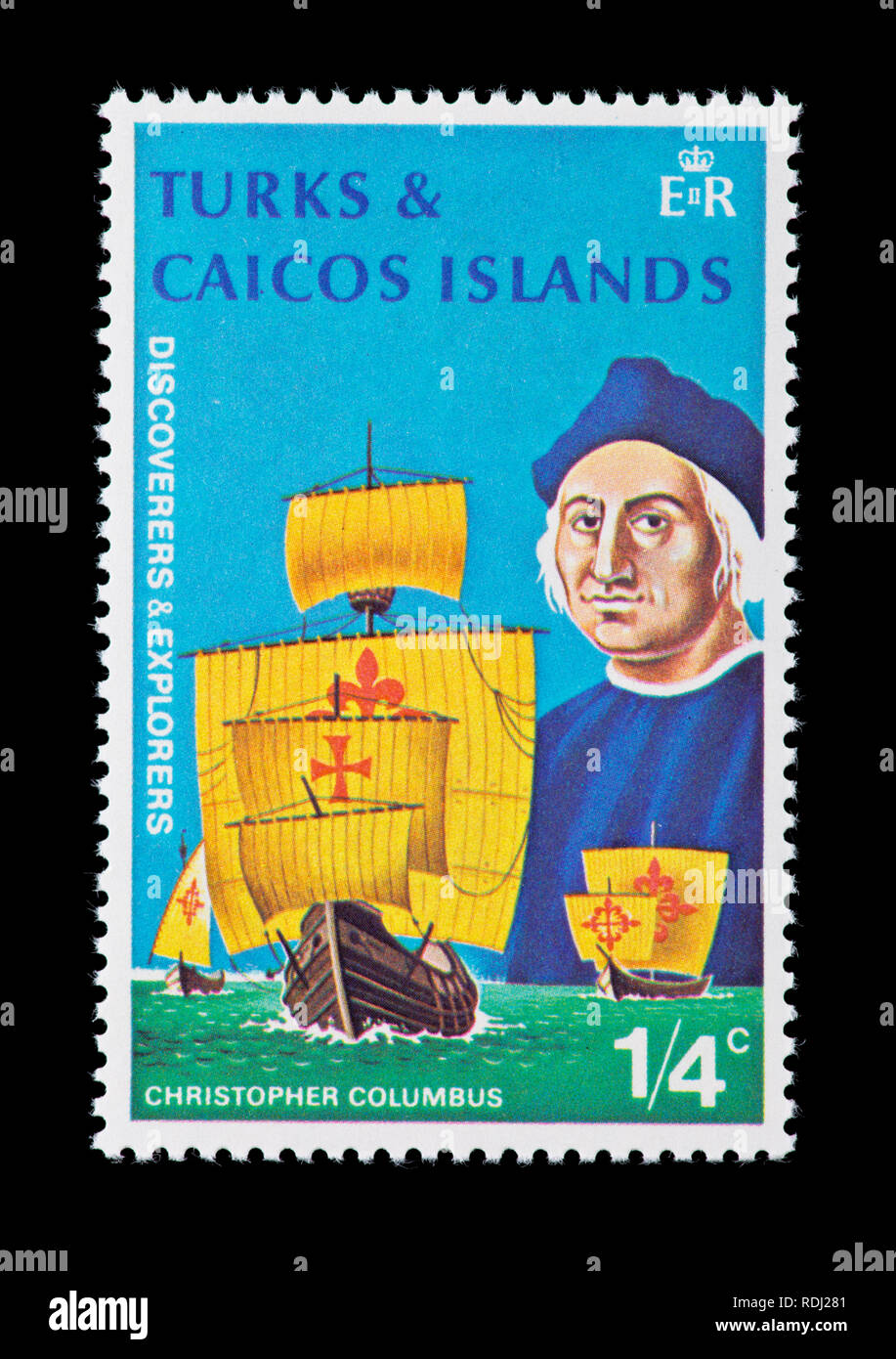 Postage stamp from the Turks and Caicos Islands depicting Christopher ...