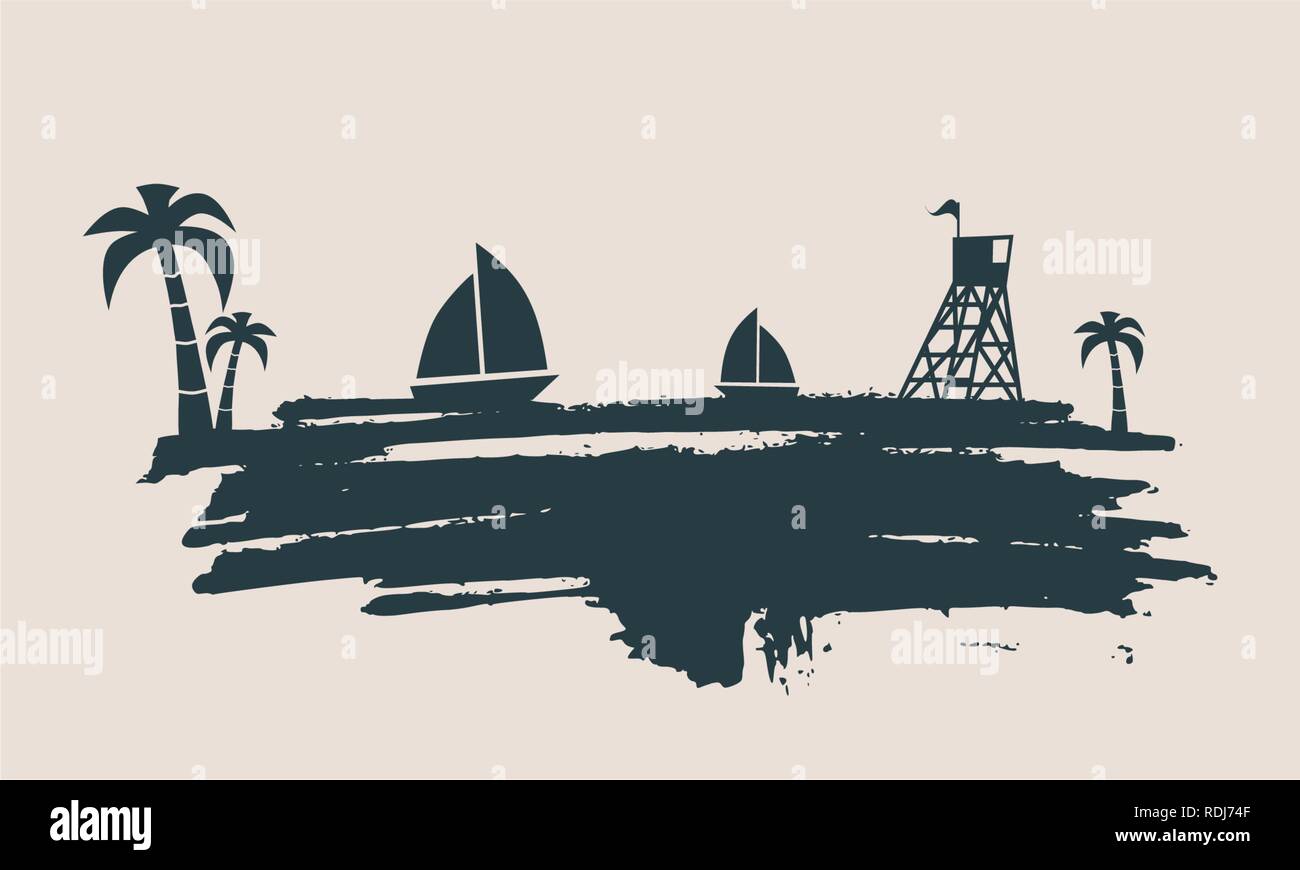 Vintage seaside view poster Stock Vector Image & Art - Alamy