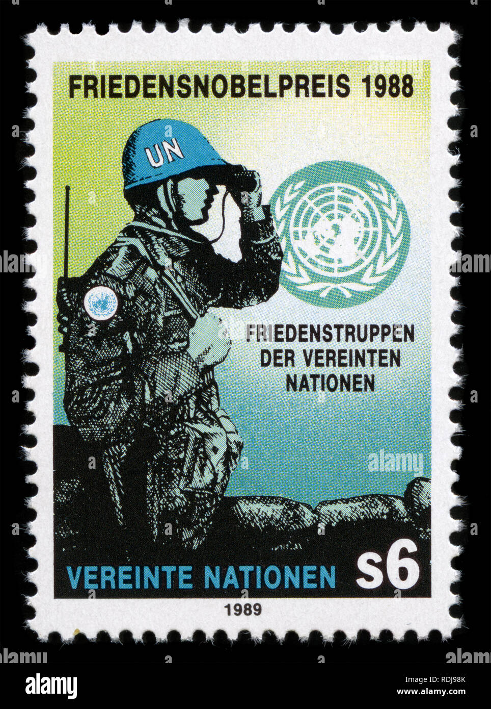 Postage stamp from the United Nations offices in Vienna issued in 1989 ...