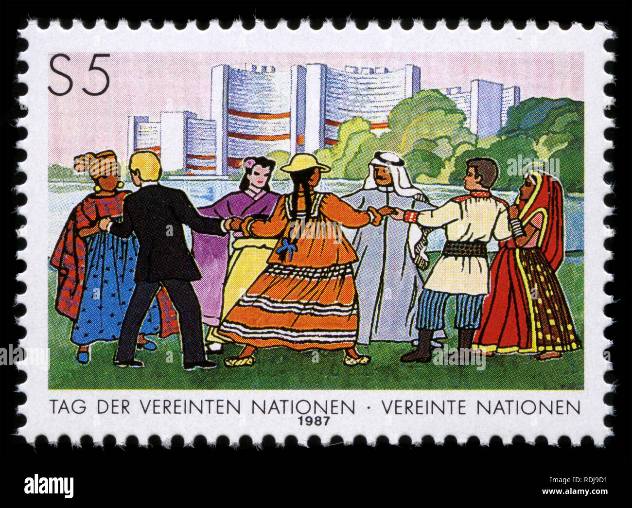 Postage stamp from the United Nations offices in Vienna issued in 1987 ...