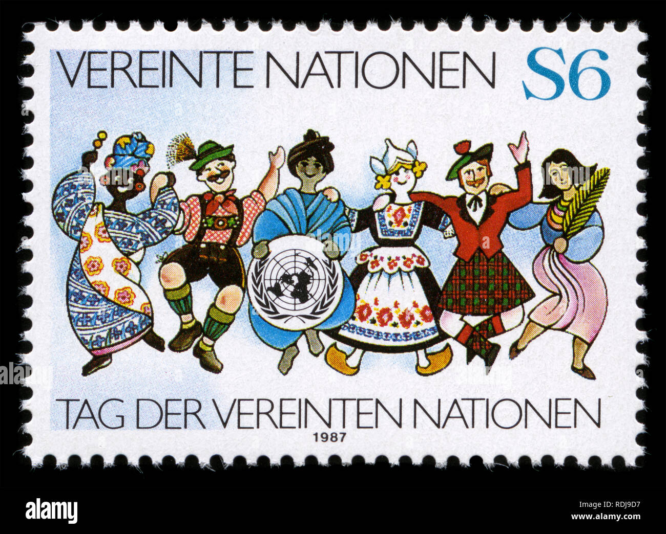 Postage stamp from the United Nations offices in Vienna issued in 1987 ...