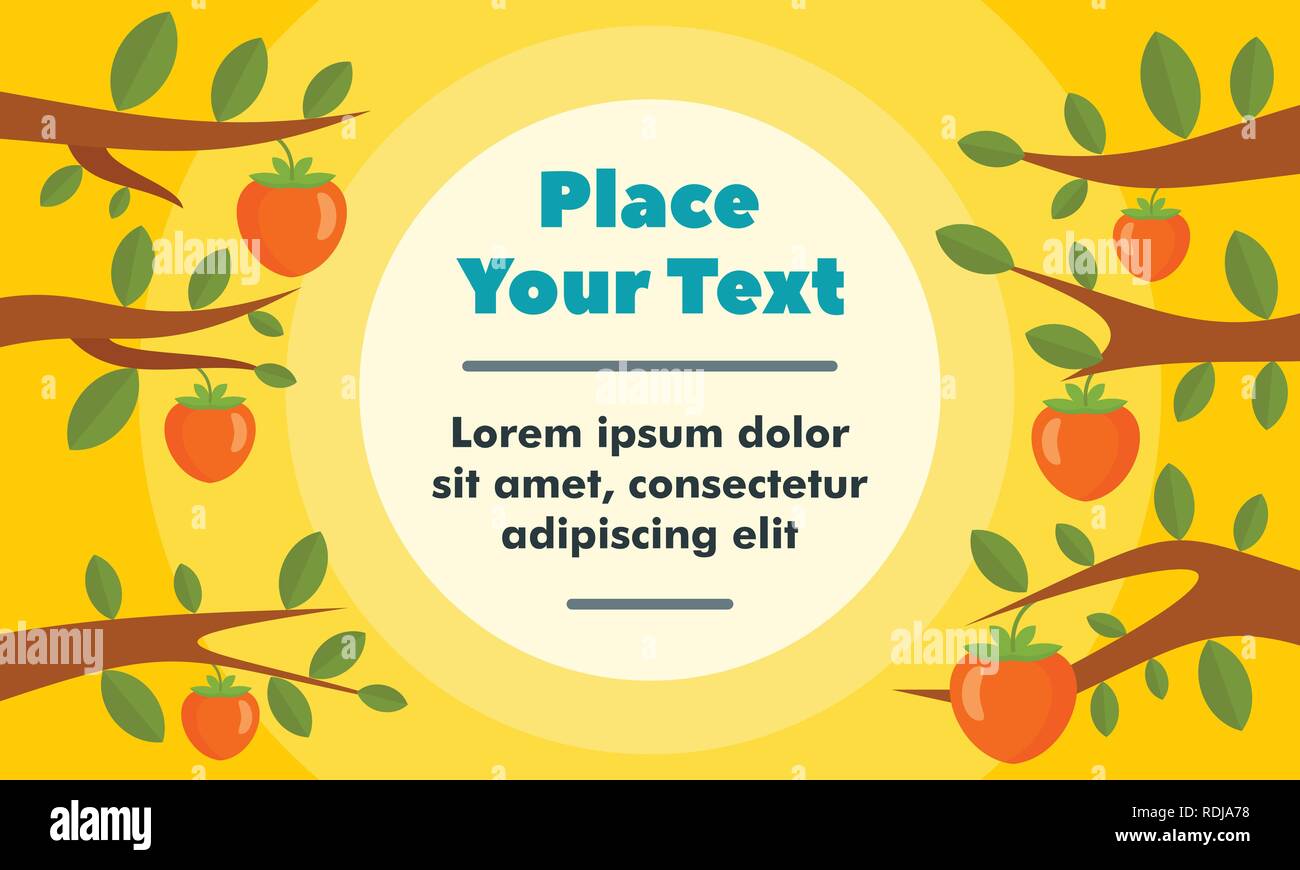 Persimmon on tree concept banner. Flat illustration of persimmon on ...