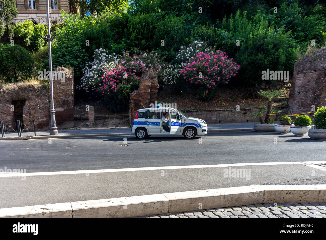 Rome, Italy - 24 June 2018: police (polizia) car at the entrance of the ...