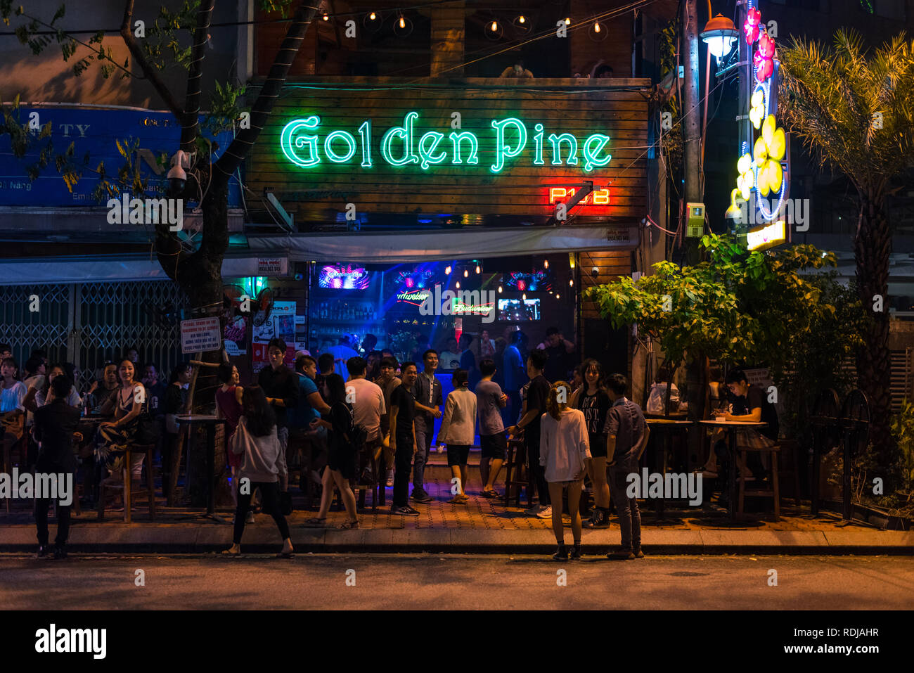 Danang, Vietnam - October 14, 2018: the exterior of Golden Pine Pub and ...