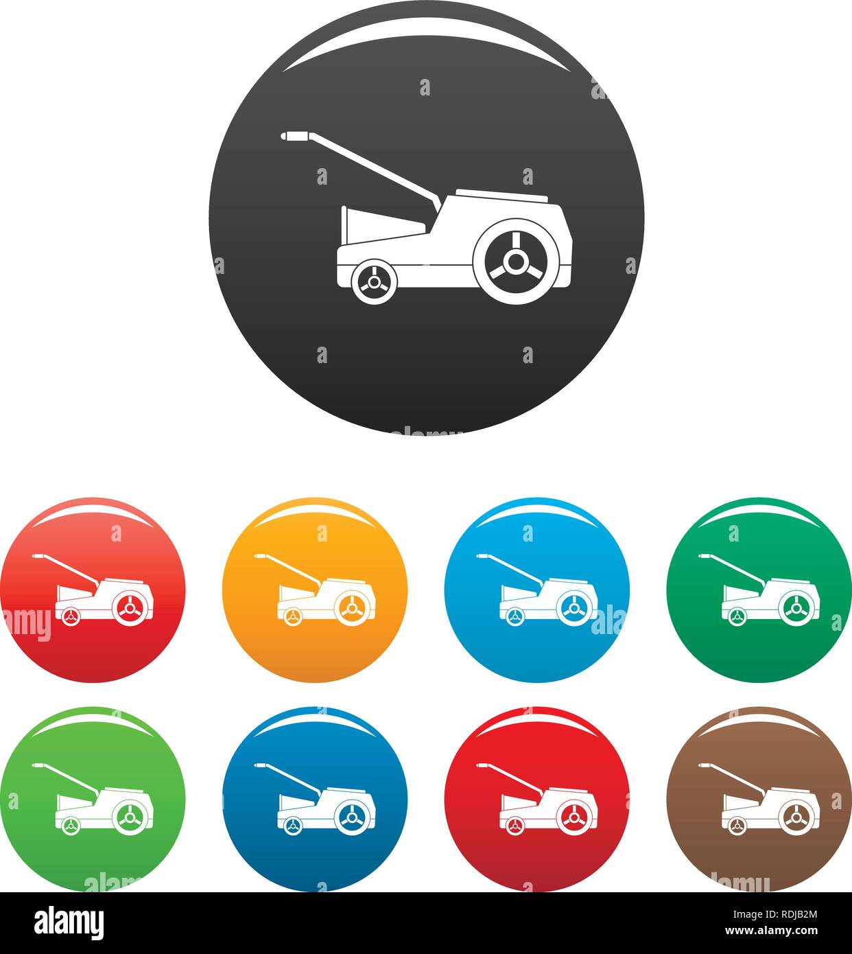 Lawn mower machine icons set 9 color vector isolated on white for any ...